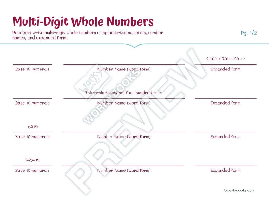 Expanded Form Math Worksheets for 4th Grade | Workybook